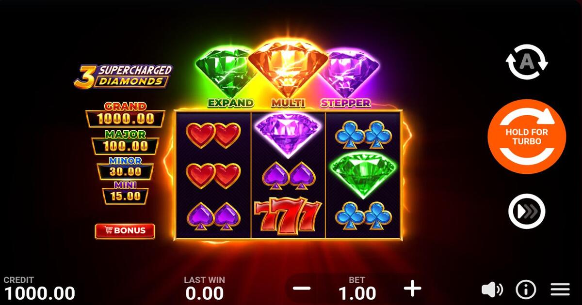 3 Supercharged Diamonds Hold and Win 3x3 Slot Bewertung, Demo & Boni