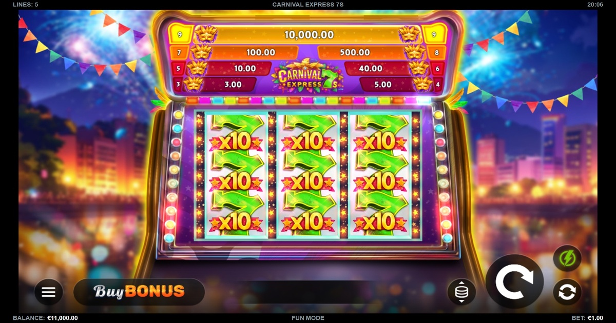 Carnival Express 7s Slot Review, Bonuses & Free Play (96.2% RTP)