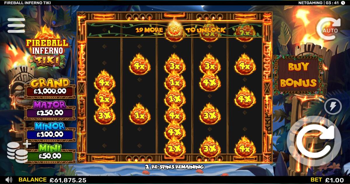 Fireball Inferno Tiki Slot Review, Bonuses & Free Play (94.4% RTP)