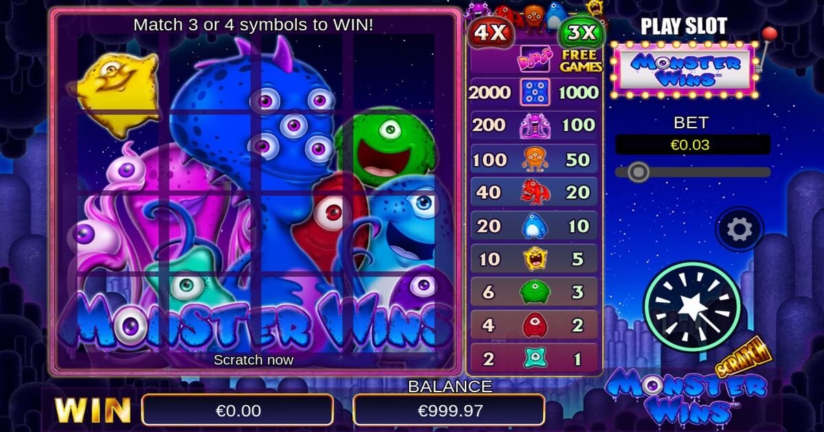 Avis, Bonus et Jeu Gratuit de la Machine à Sous Scratch Monster Wins