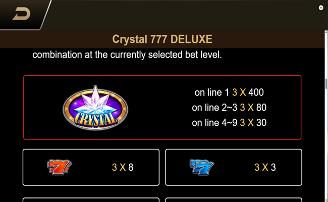 Avis, Bonus et Jeu Gratuit de la Machine à Sous Crystal 777 Deluxe