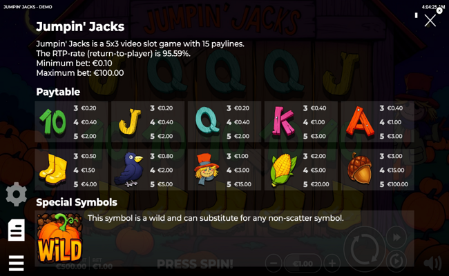 Jumpin Jacks Slot Review, Bonuses & Free Play (95.59% RTP)
