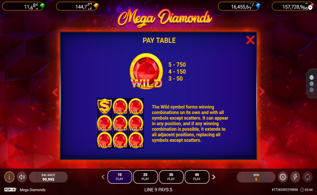 PopOk Gaming Mega Diamonds Slot Review, Bonuses & Free Play (96.2% RTP)