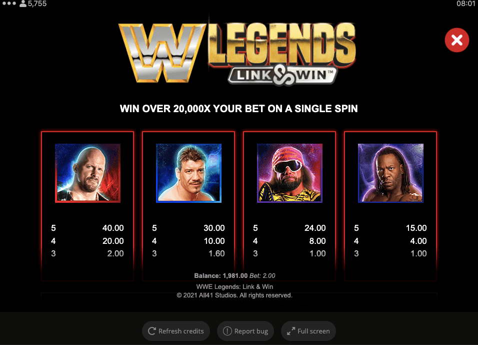 WWE Legends Link And Win Slot Review, Bonuses & Free Play (96.4% RTP)